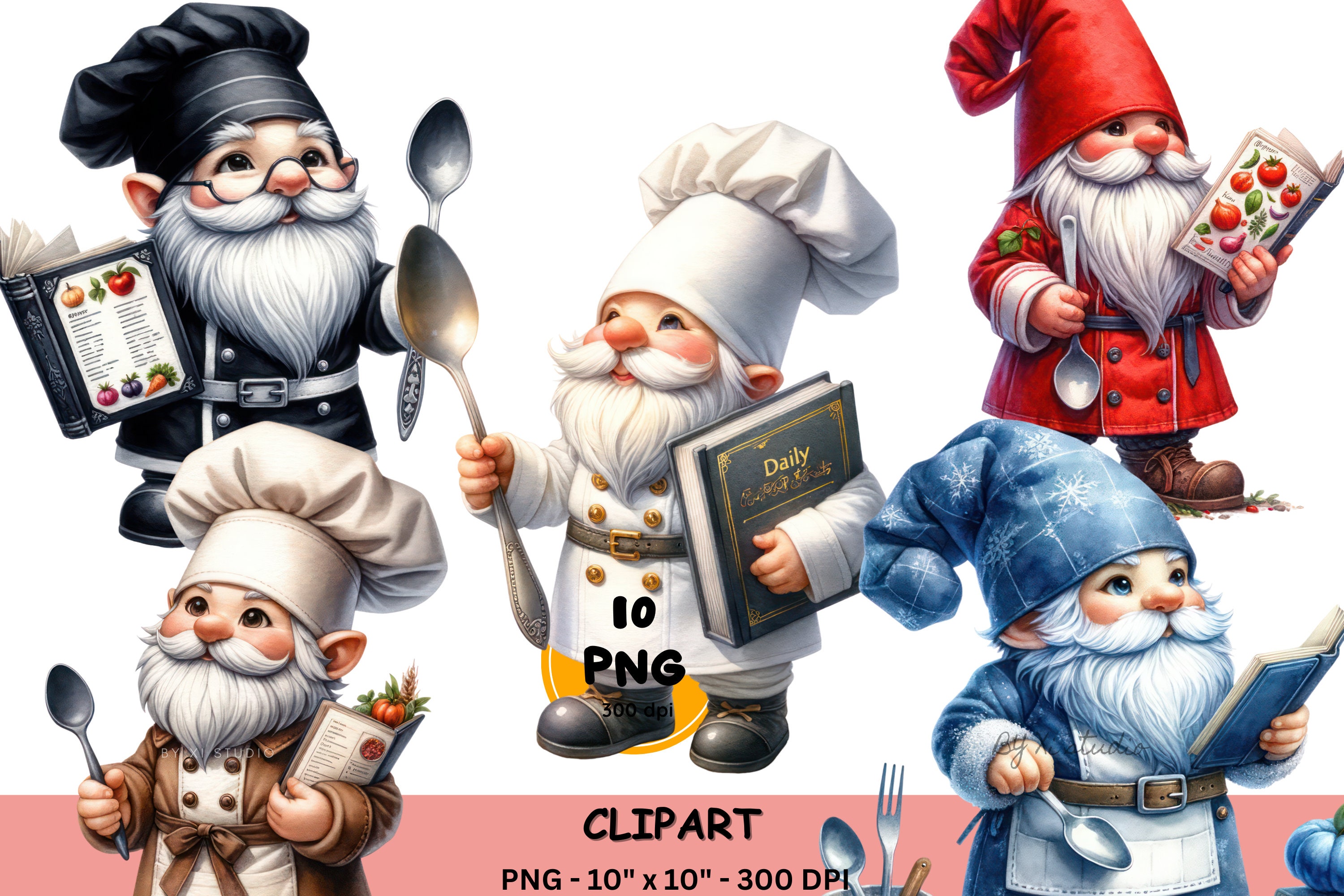 Watercolor Chef Gnome, Cooking Gnome Png, Kitchen Gnomes Illustration ...