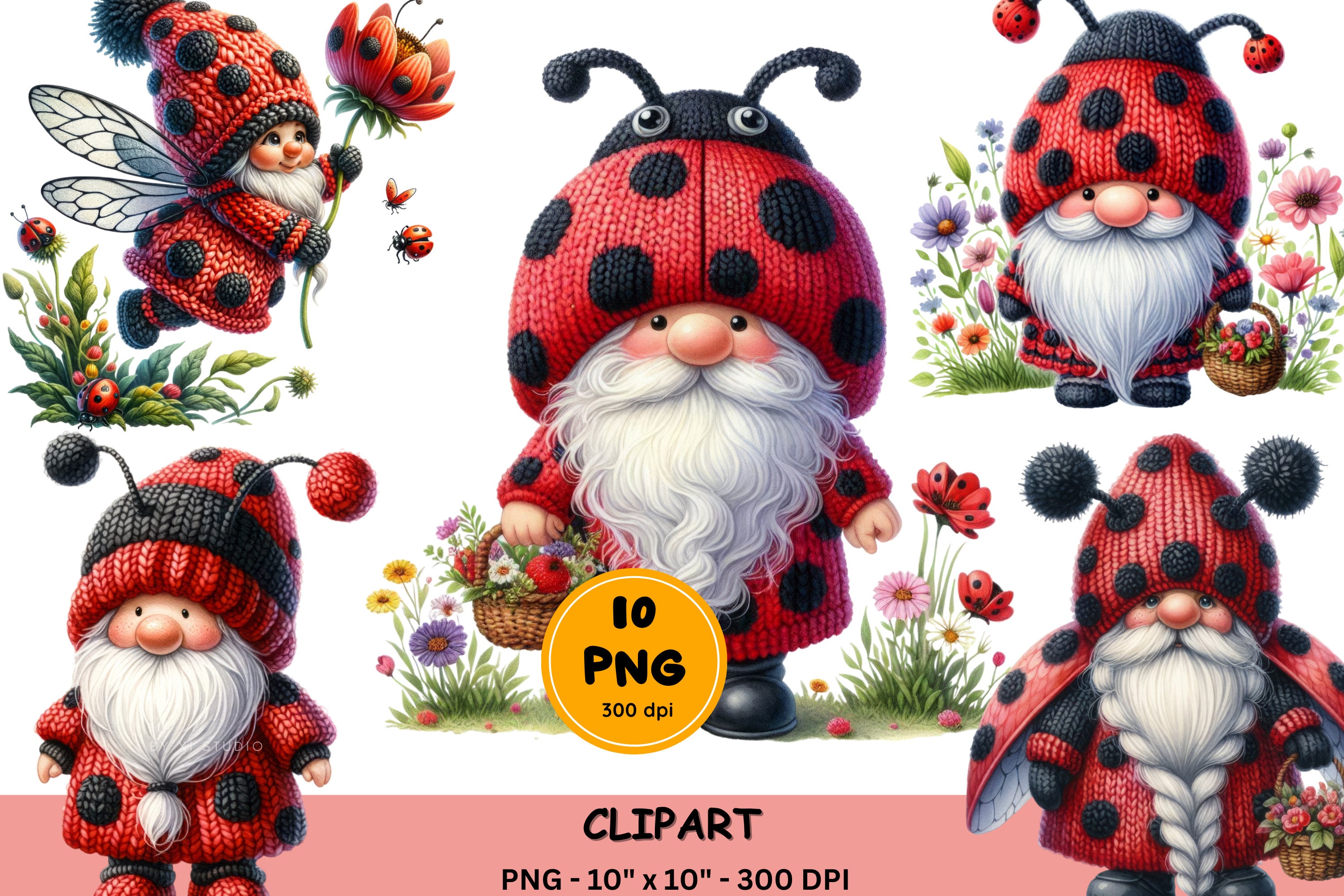 Watercolor Ladybug Gnome Clipart, Cute Gnome PNG, Ladybug PNG, Ladybird ...