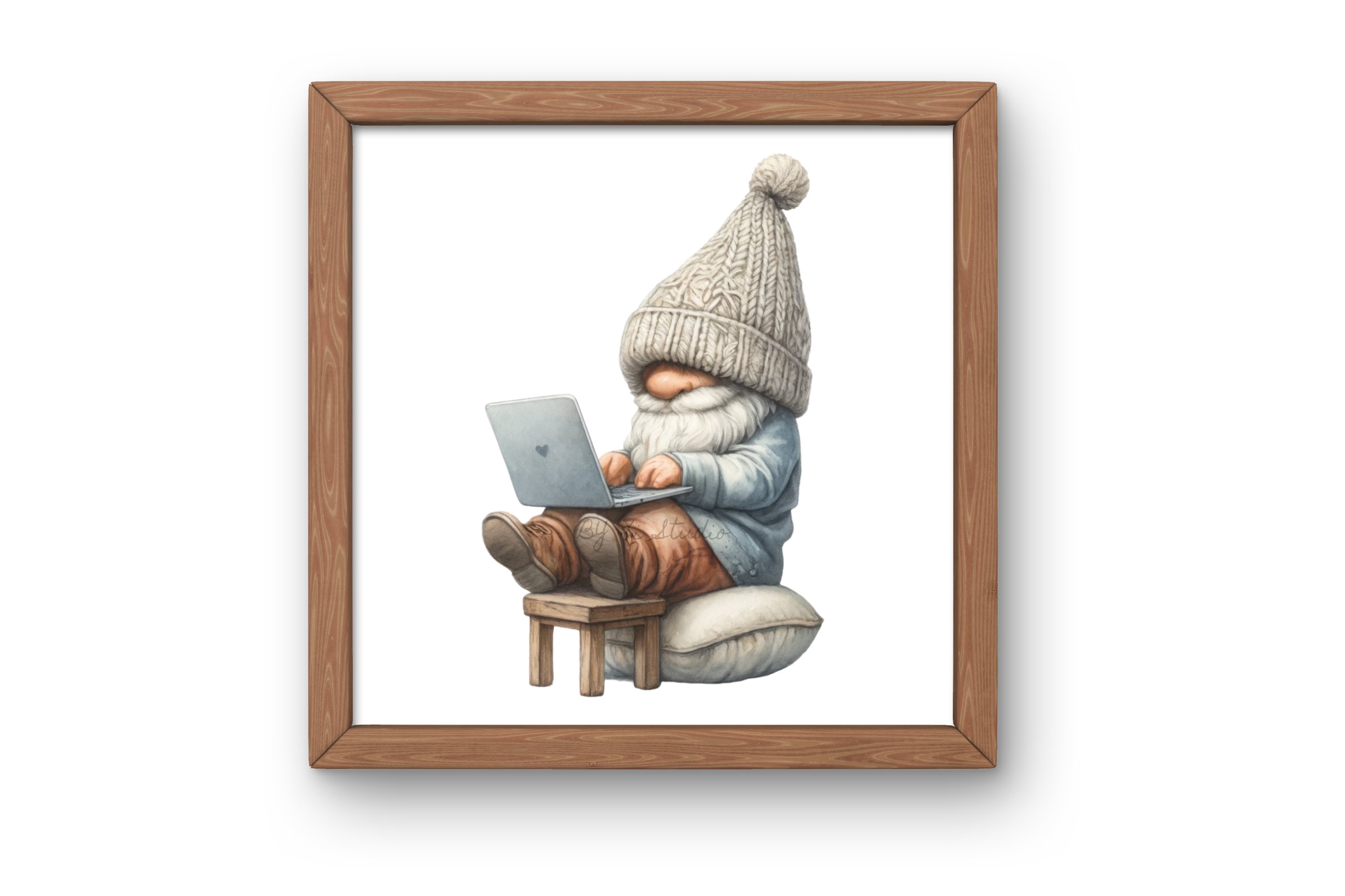 Watercolor Laptop Gnome Clipart, Computer Clipart, Notebook Gnome ...