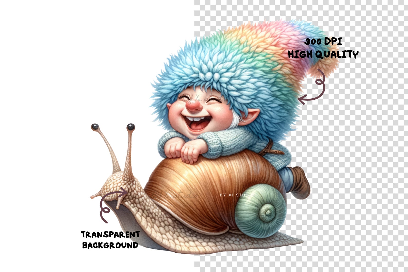 Snail Clipart, Cute Gnome Clipart, Snail Rider Graphic, Spring Gnome ...