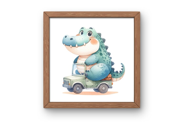 Watercolor Safari Animals on Car Clipart, Baby Animal Clipart, Vehicle ...