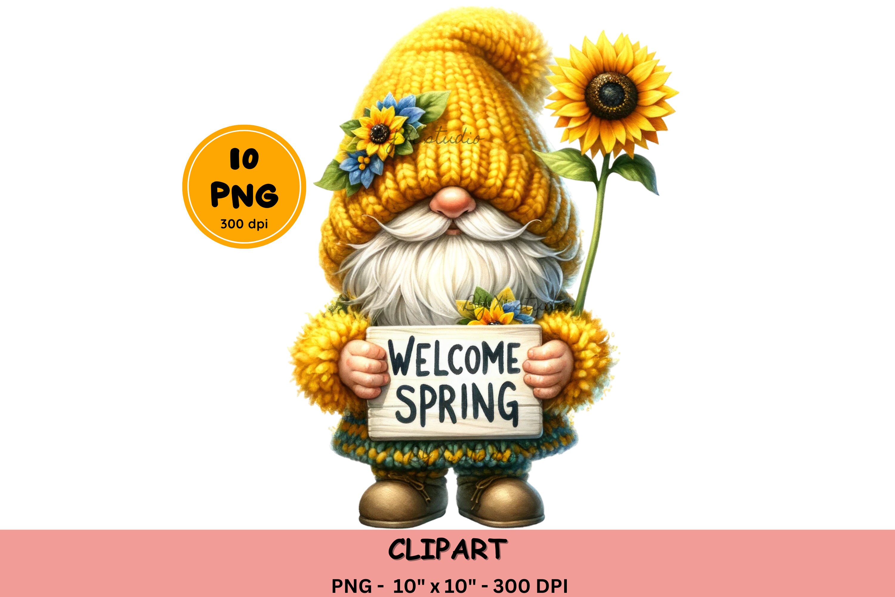 Sunflower Gnome With Welcome Spring Sign Clipart, Spring Gnome PNG ...