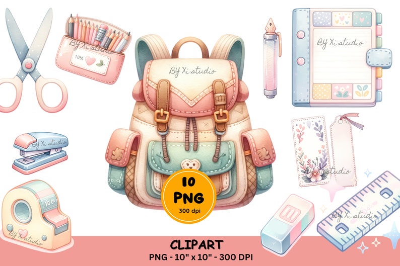 Watercolor Stationery Clipart, Back to School Clip Art, Cute Stationery ...