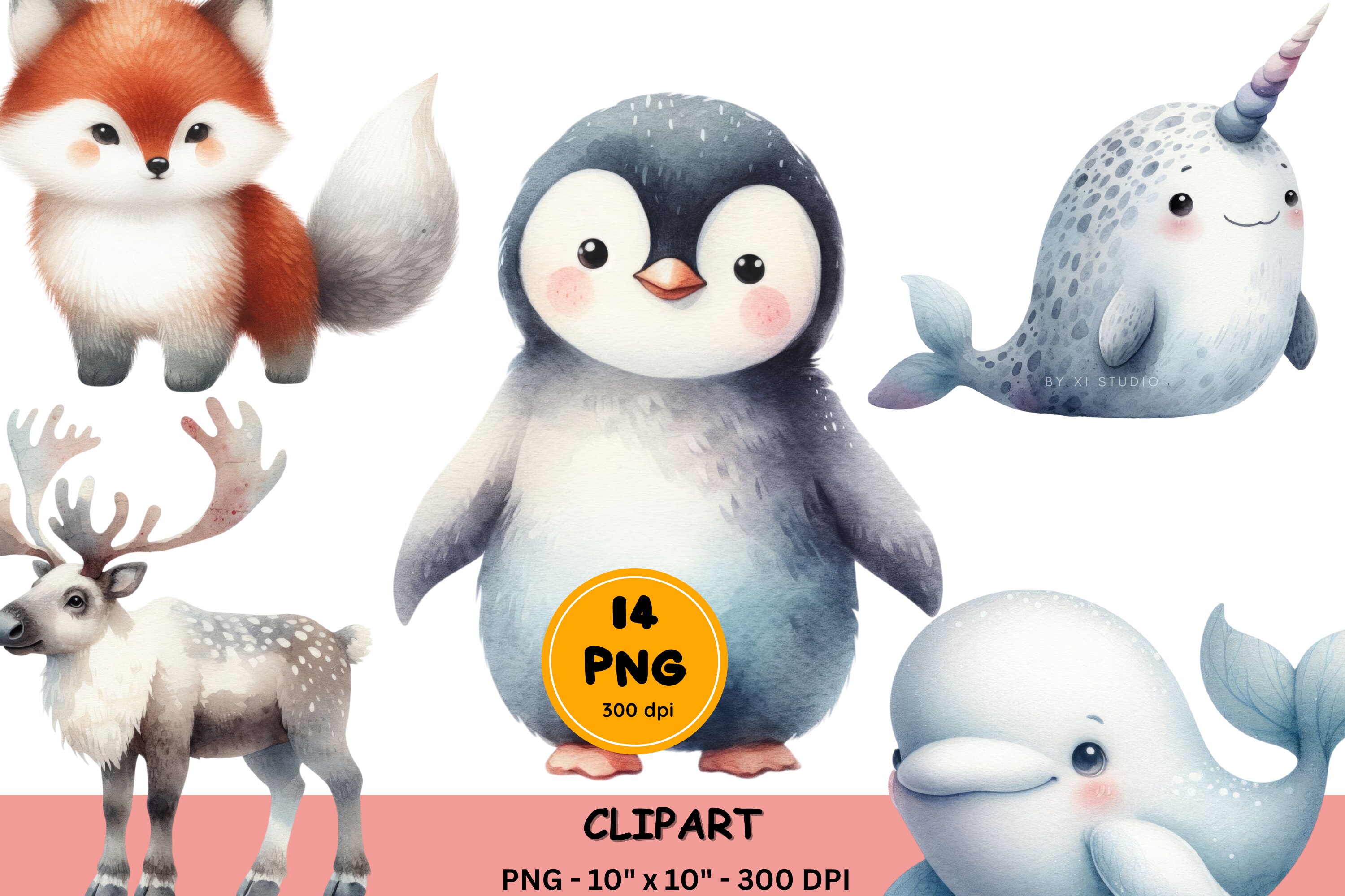 Arctic Animal Clipart, Cute Animals Png, Nursery Decor, Sublimation ...