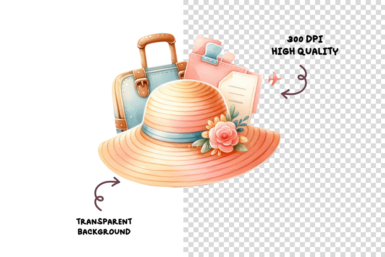 Travel Clipart, Watercolor Vacation Clip Art, Summer Holidays, Passport ...