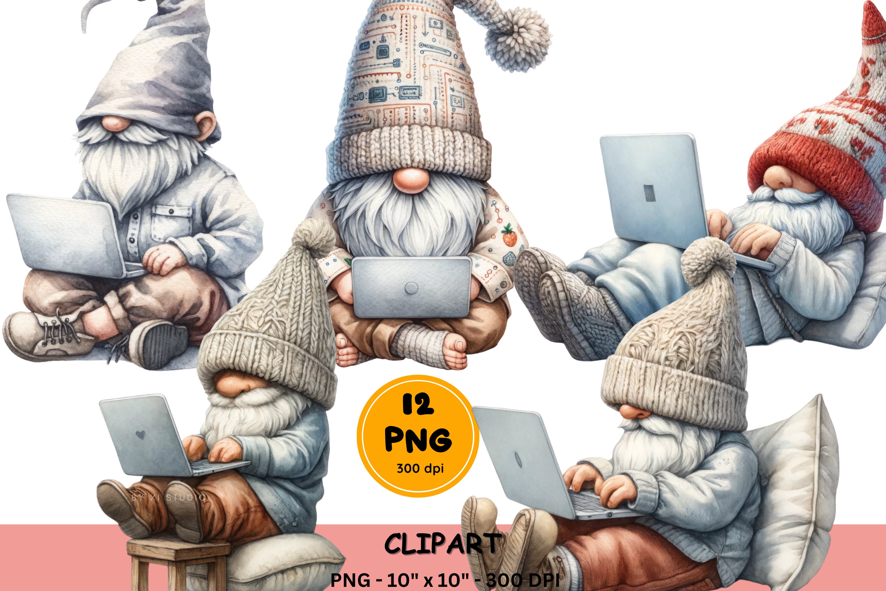 Watercolor Laptop Gnome Clipart, Computer Clipart, Notebook Gnome ...