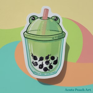 Froggy Boba Tea Vinyl Sticker - Etsy