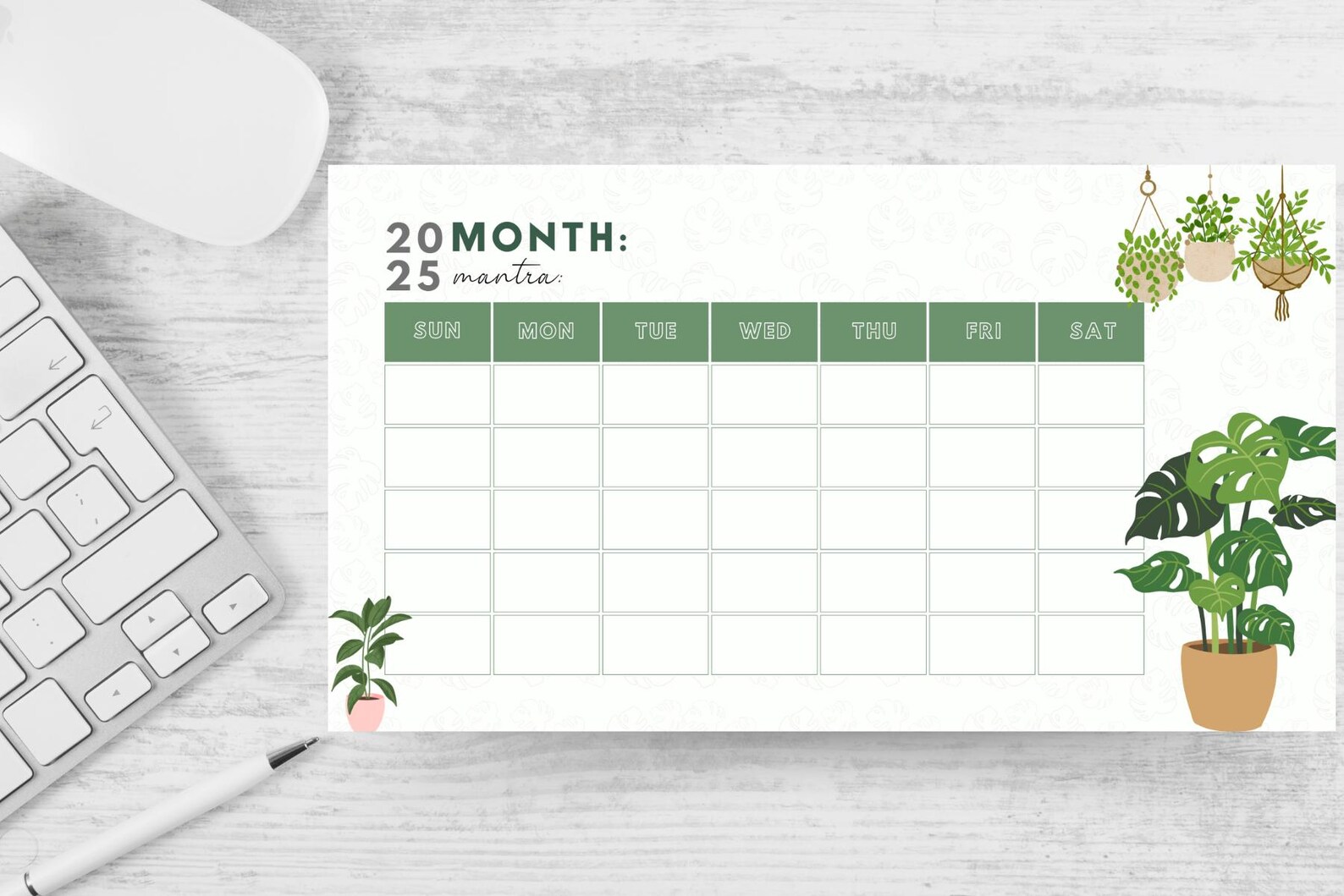 Blank Printable Calendar 2025 | Plant Aesthetic Calendar Instant ...