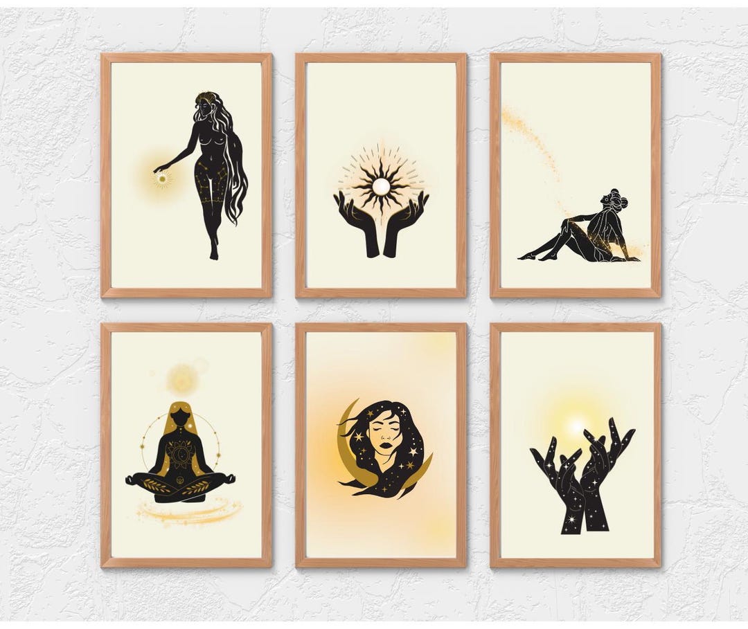 Golden Sun Moon Goddess Printable | Yoga Wall Art | Studio Decor ...