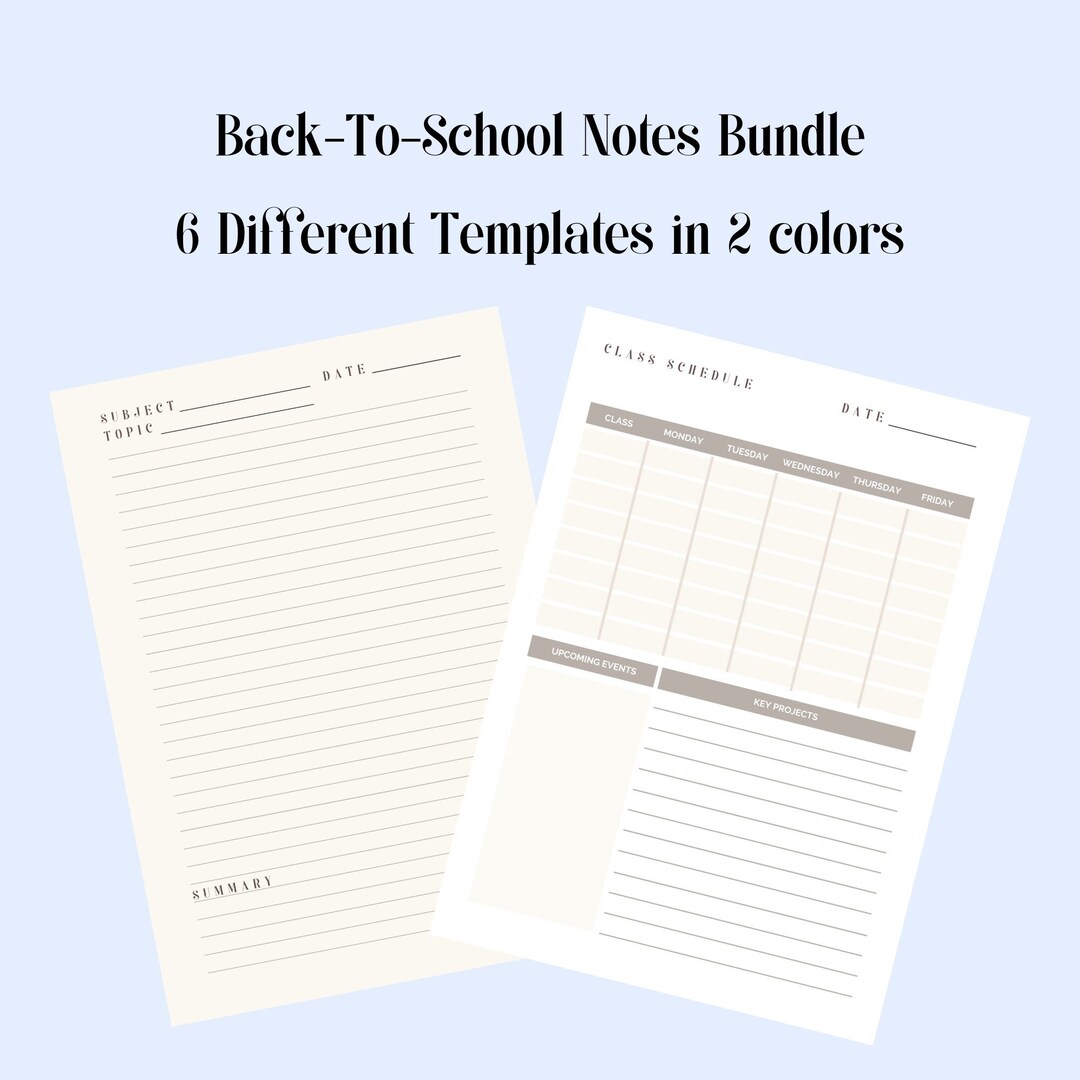 Back-to-school Notes Template Bundle Printables in Two Colors, 6 ...