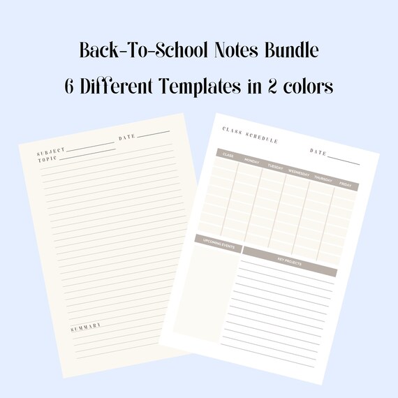 Back-to-school Notes Template Bundle Printables in Two Colors - Etsy