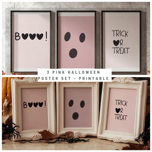 Poster Set Pink Halloween Decor Halloween Wall Art Set 3 Digital Prints ...