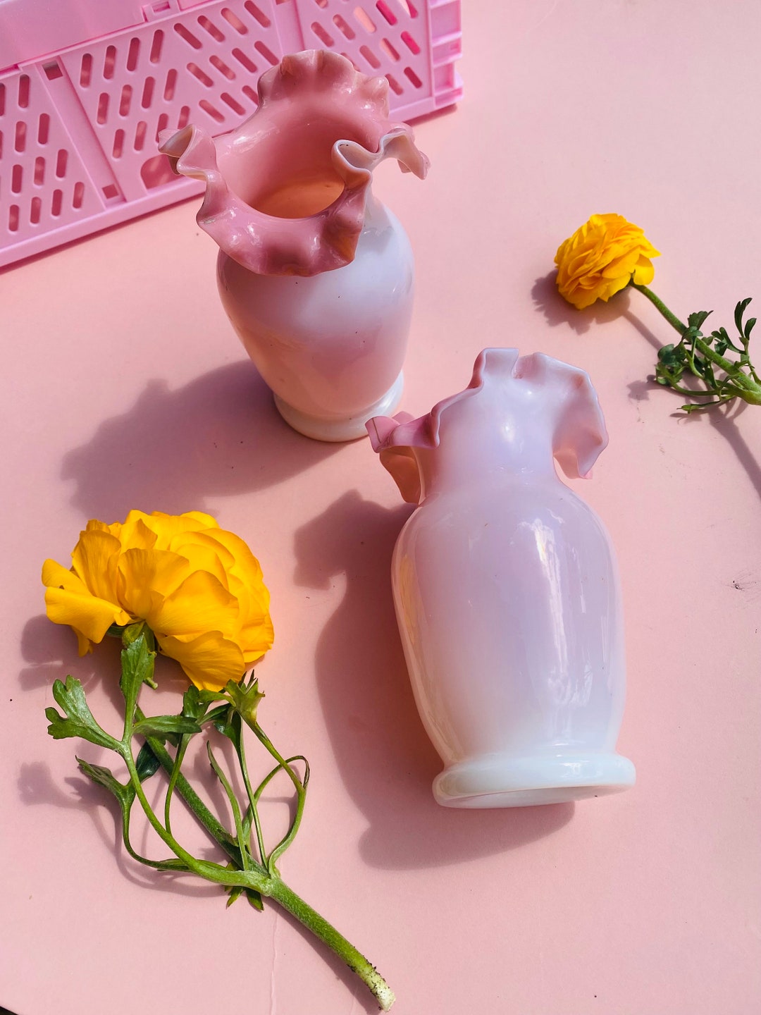 Victorian Pink Opaline Glass Ruffle Vases - Etsy