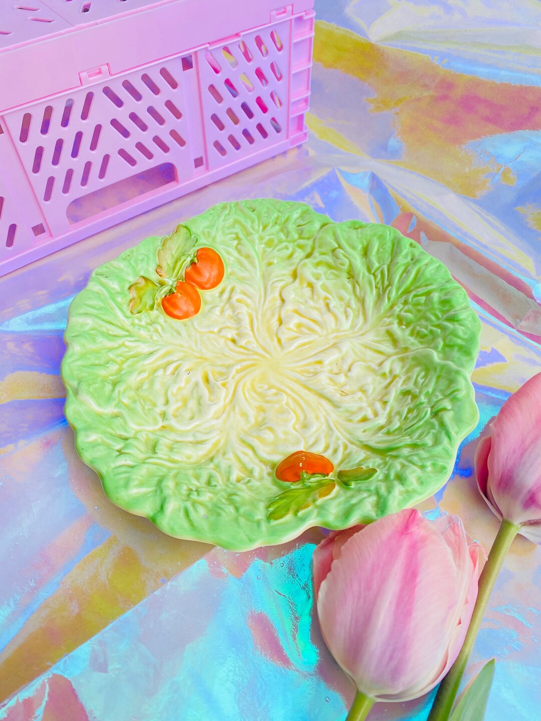 Vintage Carlton Ware Green Cabbage Leaf Bowl With Decorative Tomatoes ...