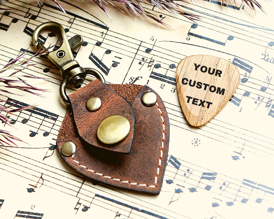 Personalized Guitar Pick Holder Leather Key Chain, Custom Christmas ...