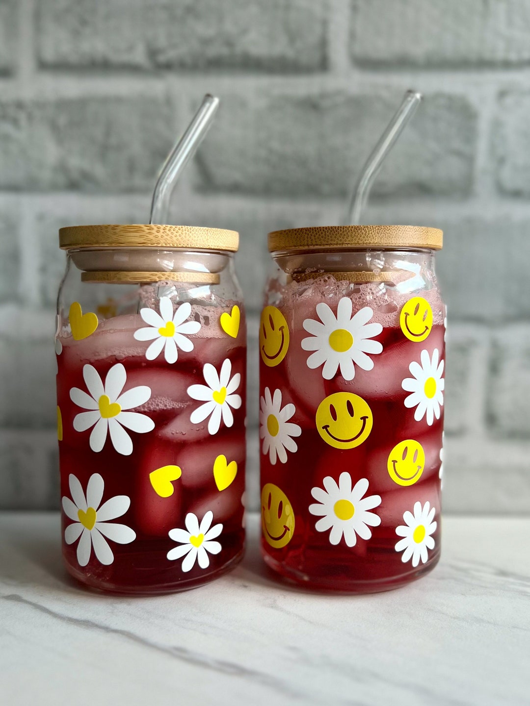 Daisy Drinking Glass, Daisy and Hearts, Daisy and Smiles, Libbey Cup ...