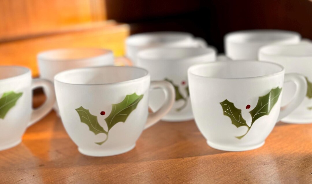 Mid-century Frosted Glass Holly Cups, Federal Glass Frosted Satin Egg ...