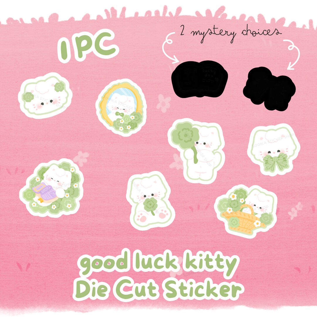 Good Luck Kitty Kawaii Cute Aesthetic Irish Cat Clover Diecut Stickers ...