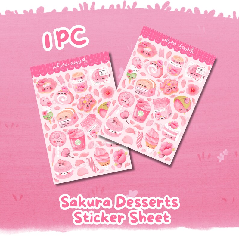 Sakura Desserts Kawaii Cute Aesthetic Sticker Sheet Stationery for ...