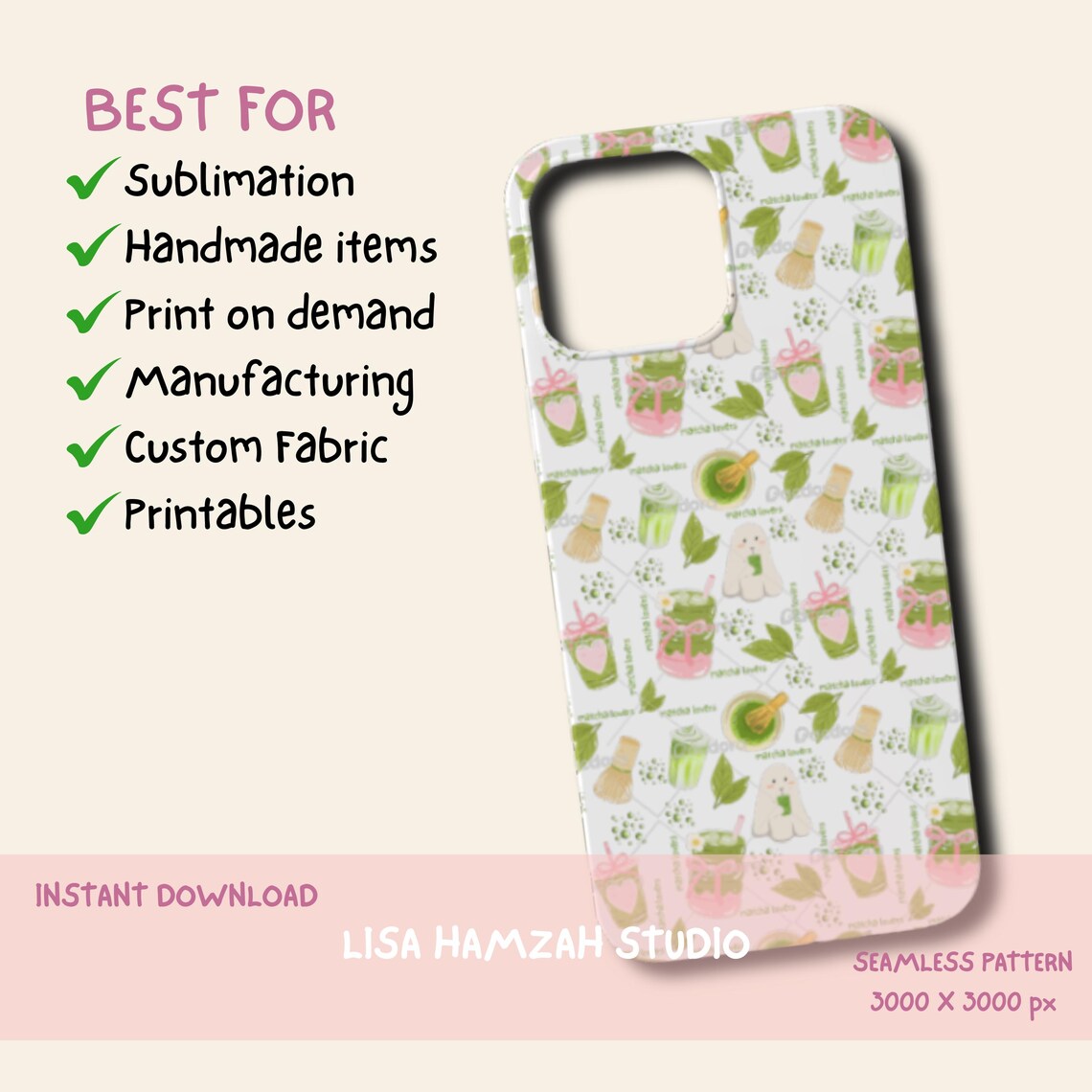 Matcha Lovers Seamless Pattern, Wallpaper, Digital Print, Printing ...