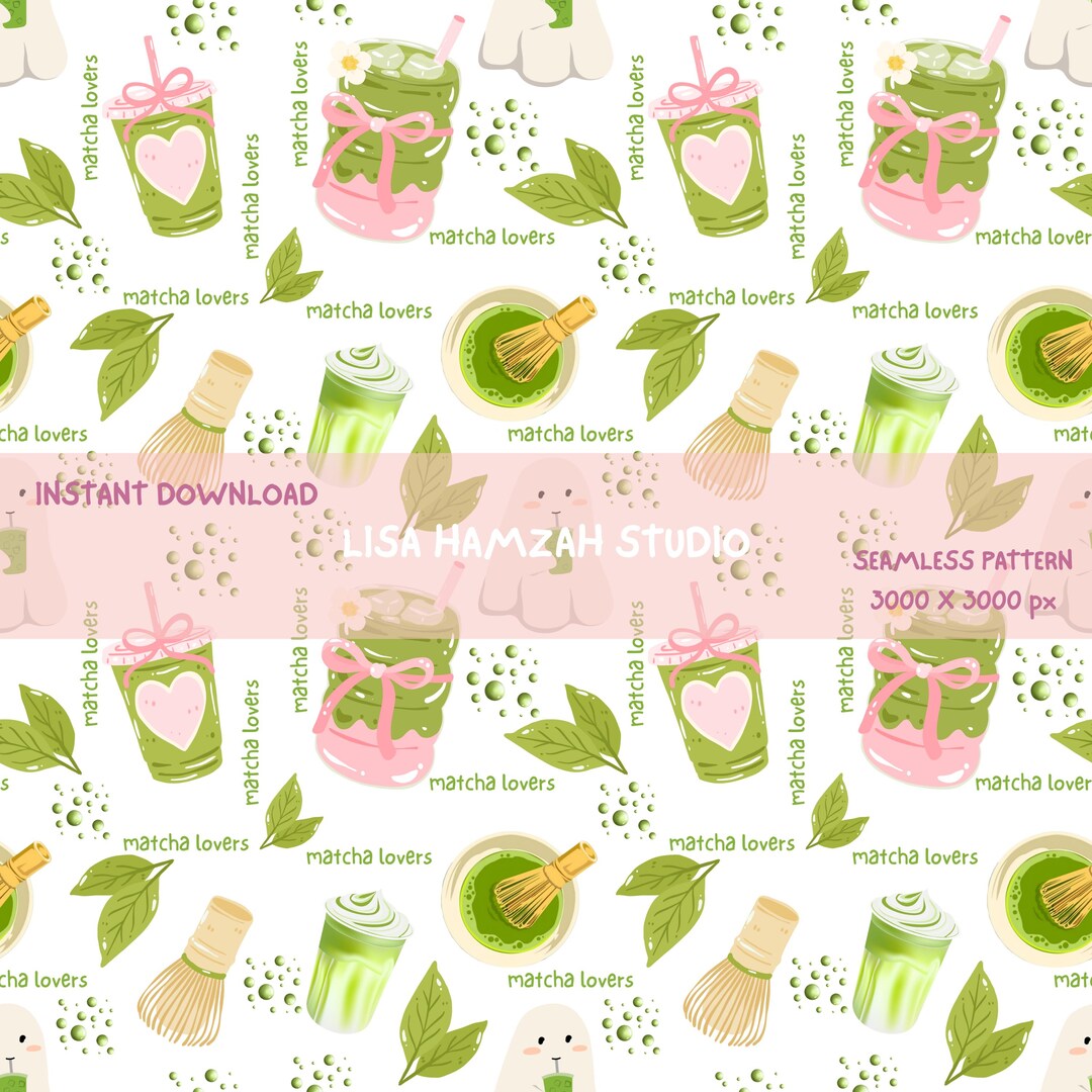 Matcha Lovers Seamless Pattern, Wallpaper, Digital Print, Printing ...