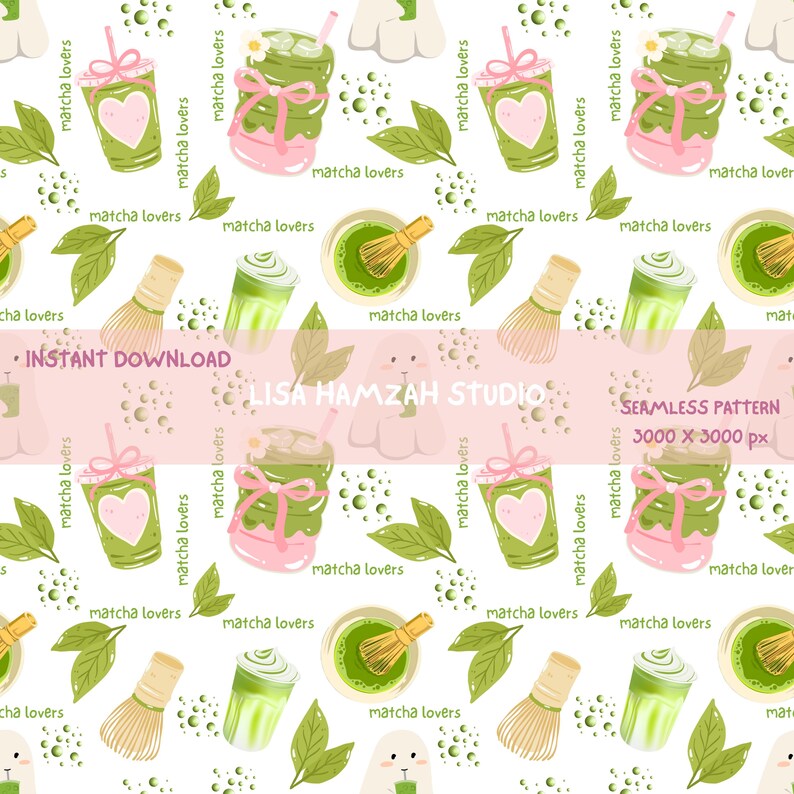 Matcha Lovers Seamless Pattern, Wallpaper, Digital Print, Printing ...