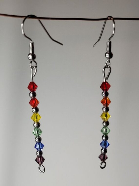Rainbow And Silver Swarovski Crystal Dangle Earrings Etsy