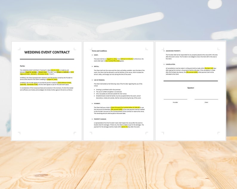 Event Planning Agreement, Contract for Event Planner, Event Venue ...