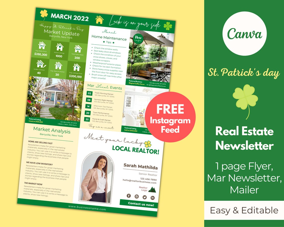 St. Patrick's Day Real Estate Newsletter: Realtor Marketing (canva ...