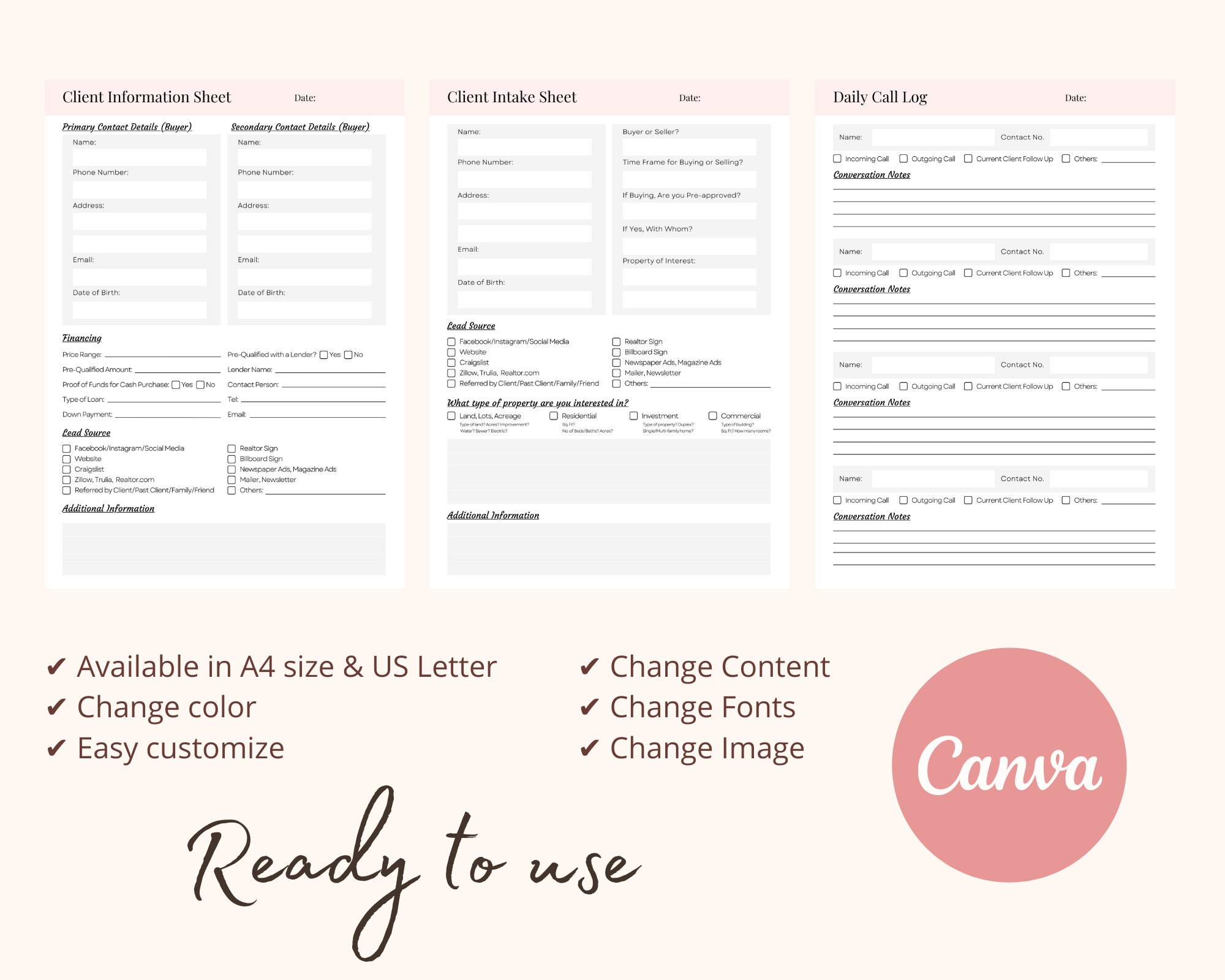 Realtor Client Intake Sheet, Real Estate Client Form, Client ...