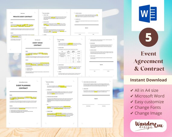 Event Planning Agreement Contract for Event Planner Event - Etsy