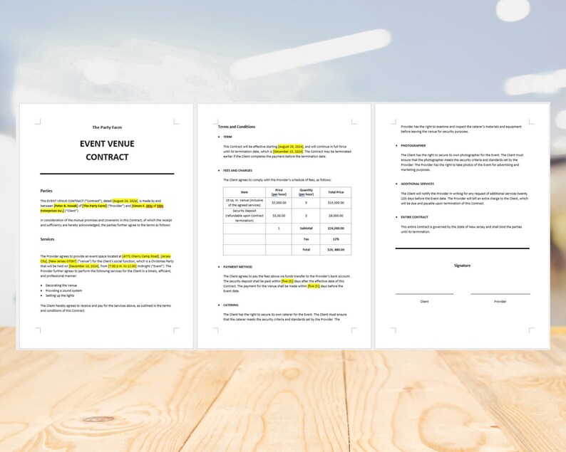 Event Planning Agreement, Contract for Event Planner, Event Venue ...