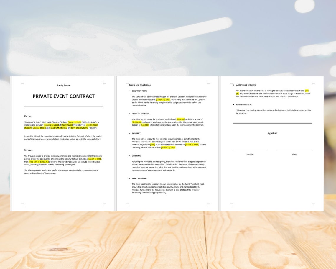 Event Planning Agreement, Contract for Event Planner, Event Venue ...