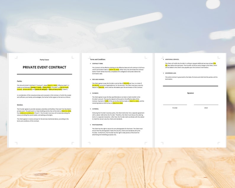 Event Planning Agreement, Contract for Event Planner, Event Venue ...