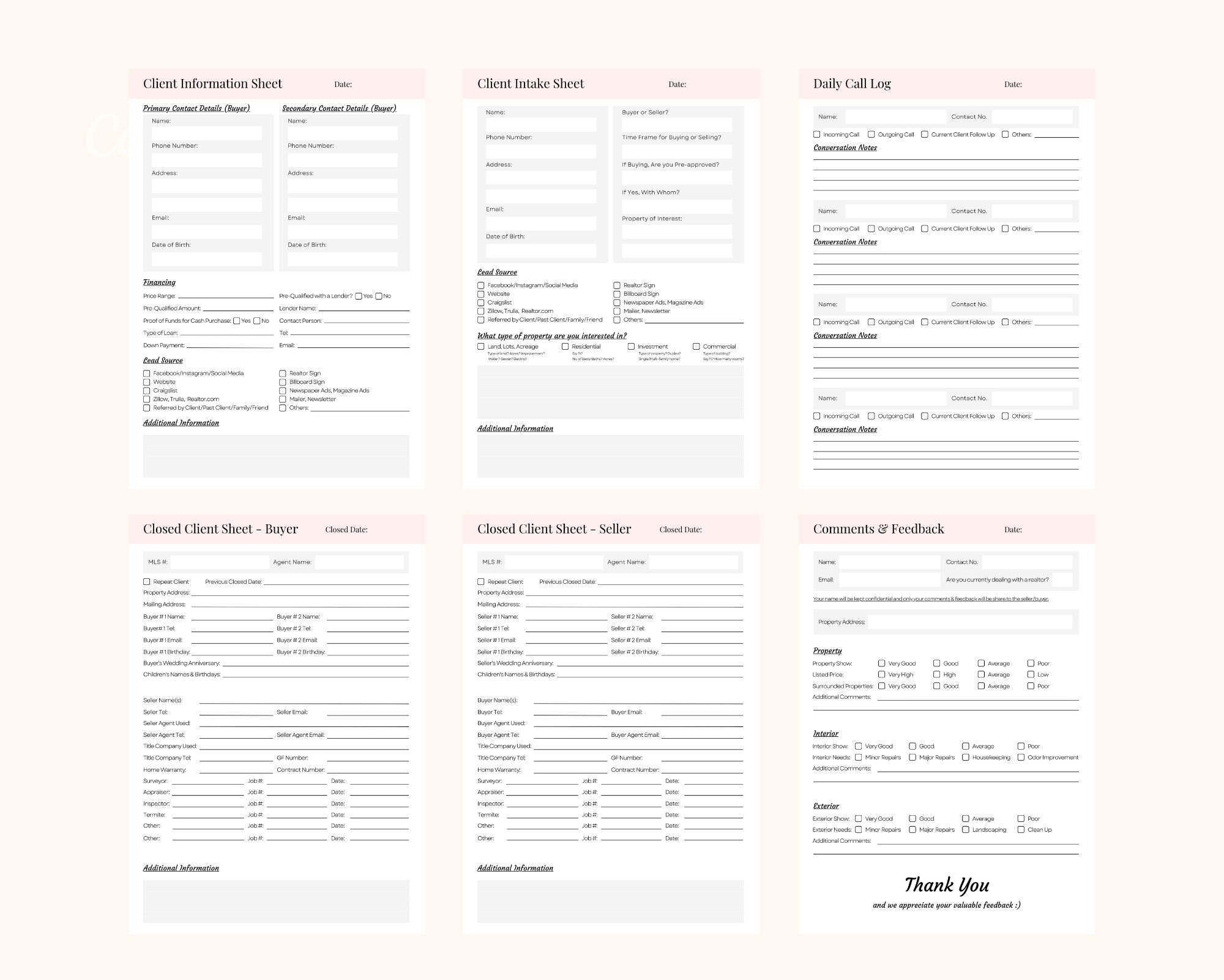 Realtor Client Intake Sheet, Real Estate Client Form, Client ...