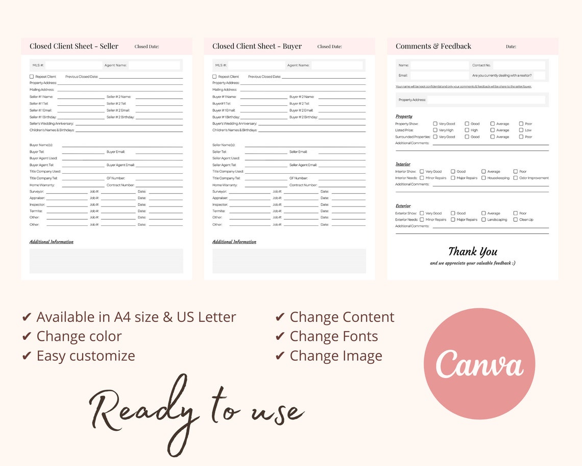 Realtor Client Intake Sheet, Real Estate Client Form, Client ...