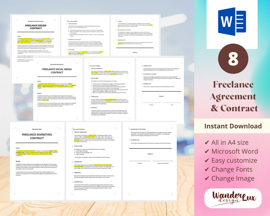 Freelance Contract Template Bundle: Social Media, Design, Marketing ...
