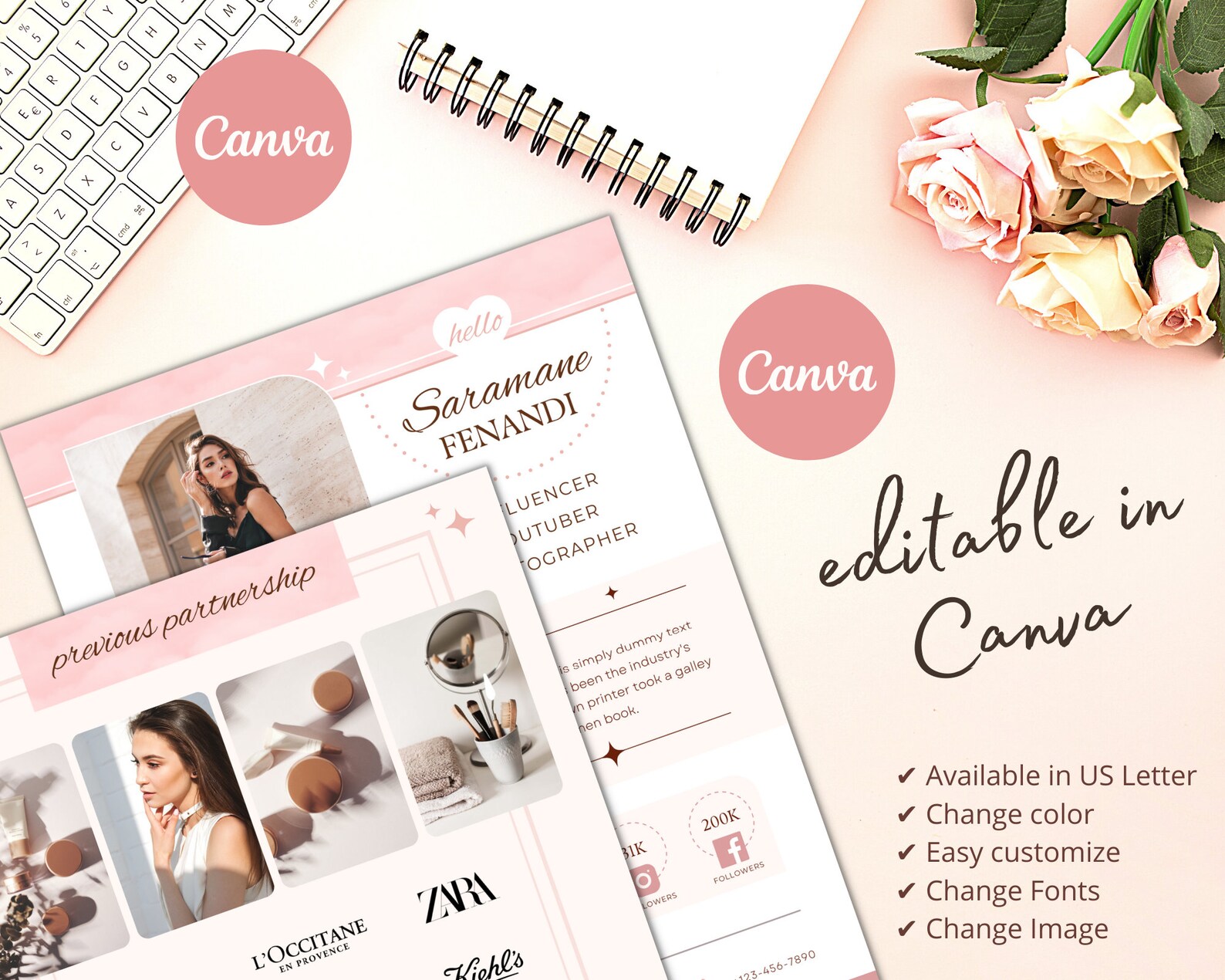 2 Pages Media Kit Template Influencer Media Kit Instagram - Etsy