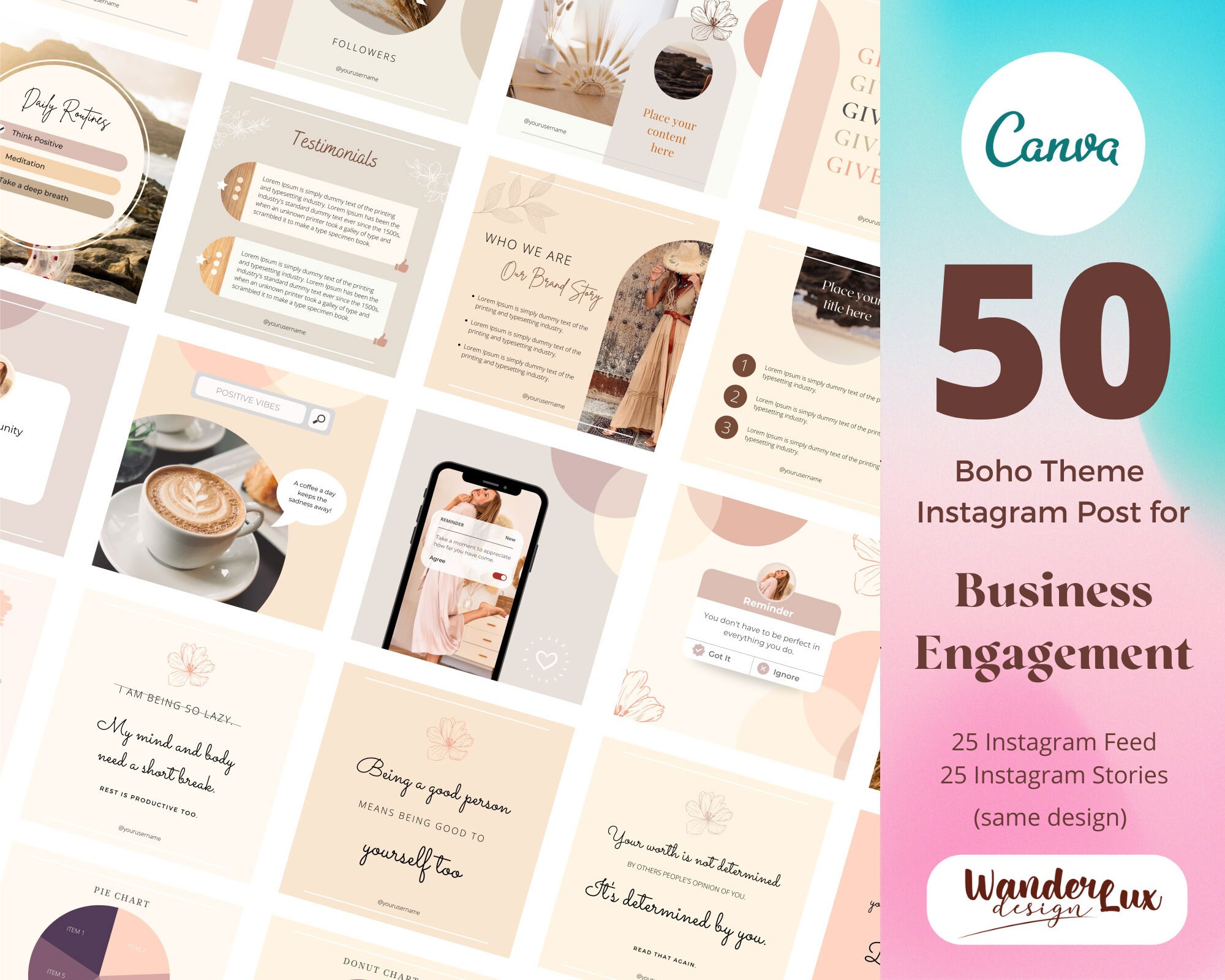 50 Instagram Templates Neutral Social Media Templates Boho - Etsy