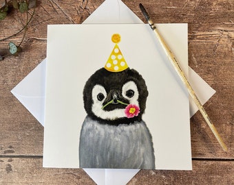 Birthday Penguin Card - Cute - Recycled Card - Etsy