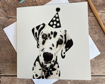 Dalmatian Birthday Card, Dog Party Hat Card for Birthday, Dalmatian ...