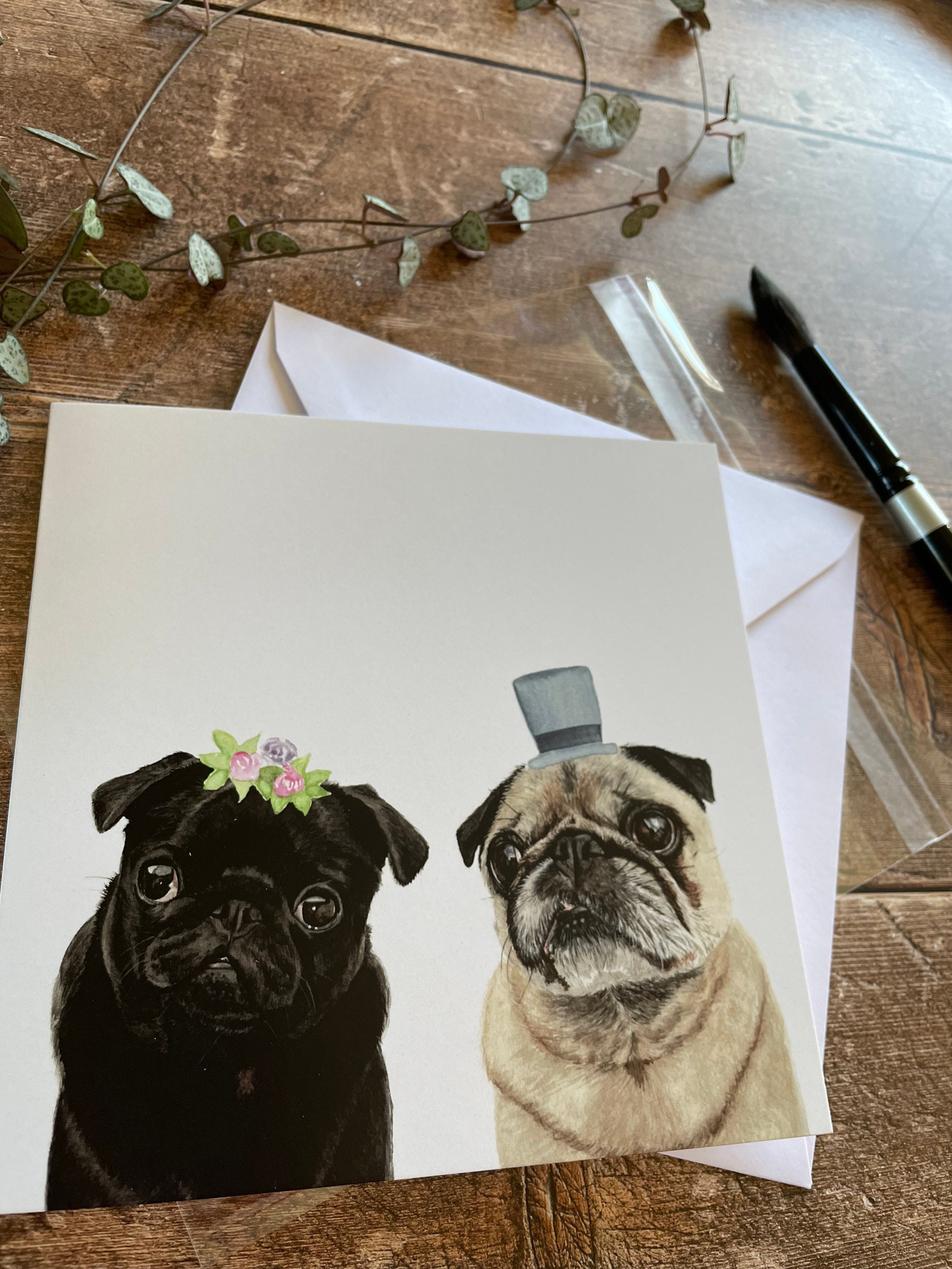 Pug Wedding Card Pug Anniversary Card Pug Engagement Card - Etsy