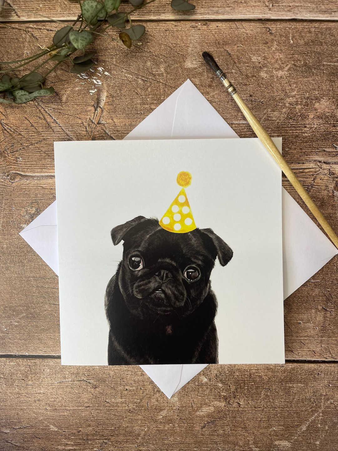Pug Birthday Card | Black Pug Birthday Card - Etsy