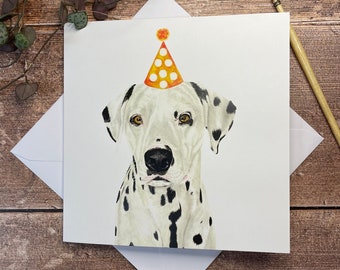 Dalmatian Birthday Card, Dog Party Hat Card for Birthday, Dalmatian ...