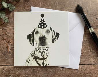 Dalmatian Birthday Card, Dog Party Hat Card for Birthday, Dalmatian ...