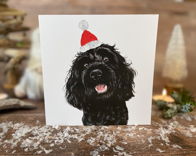 Pack of Cockapoo Christmas Cards, Cockapoo Dog Wearing a Santa Hat, Dog ...