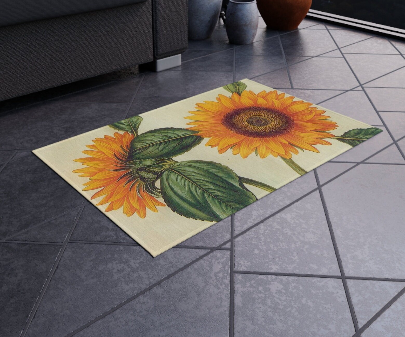 Sunflower Door Mat, Floral Entry Welcome Mat, Boho Botanical Flower ...