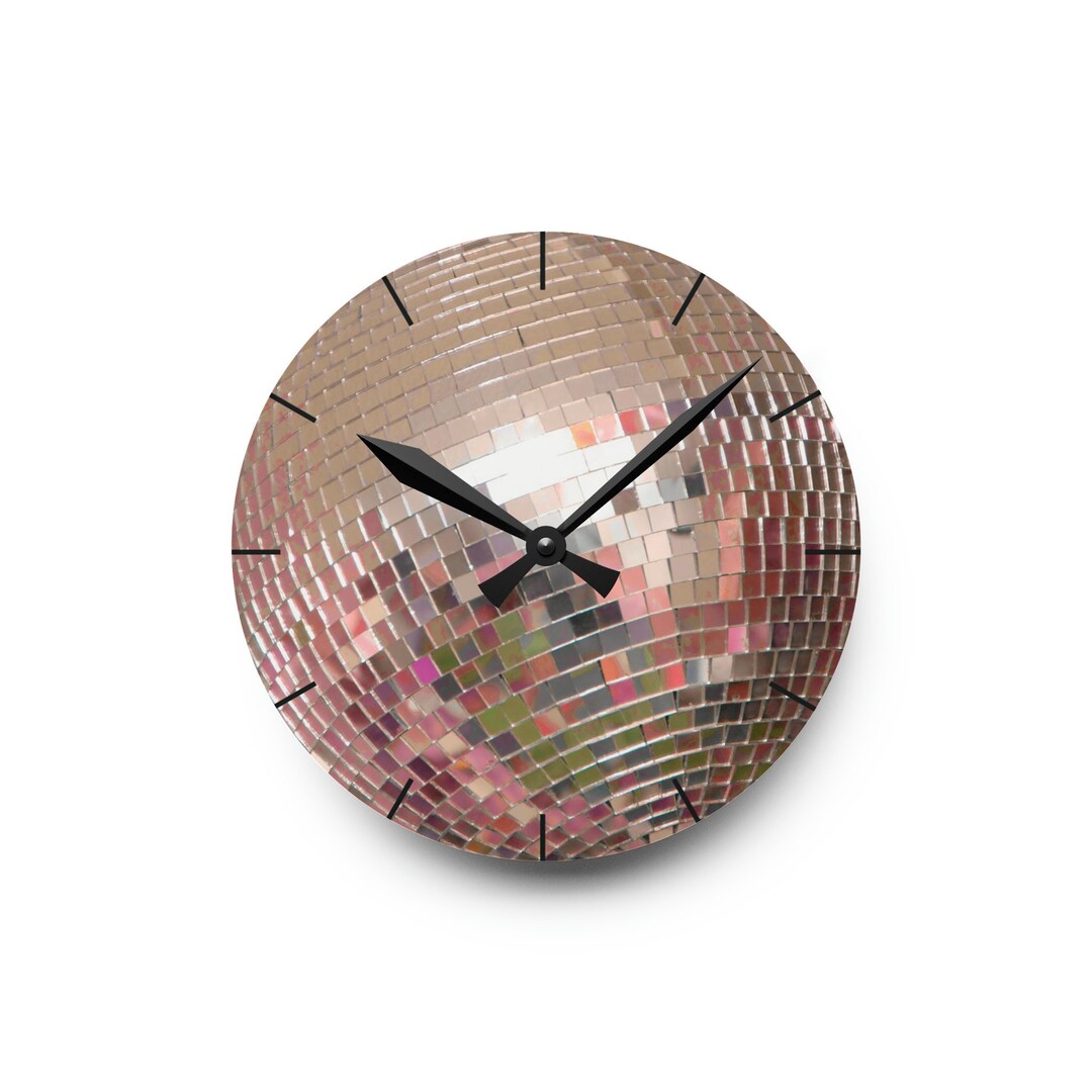 Disco Ball Wall Clock, Silent Minimalist Gold Acrylic Round Decorative ...