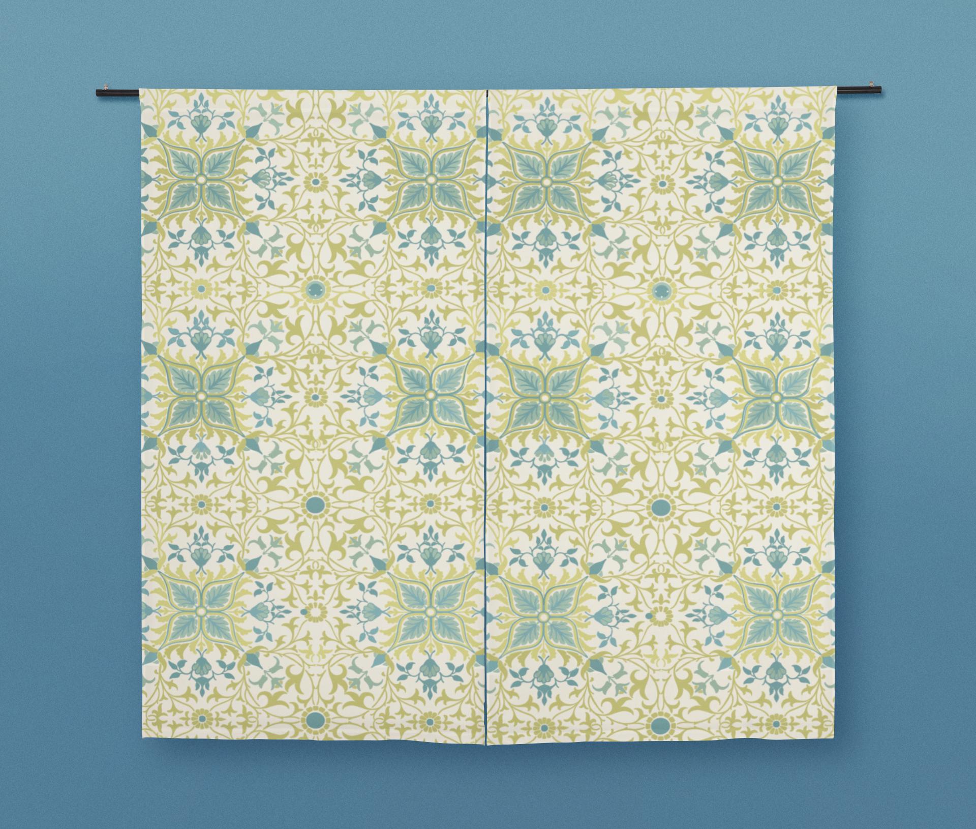 William Morris Sun Blocking Curtain Panel, Green Blue Boho Botanical ...