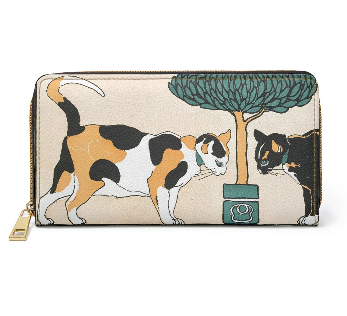 Black and Calico Cat Zipper Wallet, Zip Around Vegan Leather Wallet ...